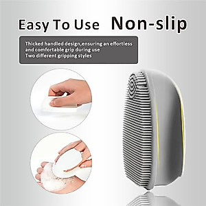 HieerBus Silicone Face Scrubber,Manual Exfoliating Brush,Handheld Facial Cleansing Brush for Women Men-Blackhead Removing Pore Cleansing Massaging for Sensitive, Delicate, Dry Skin (3rd-Grey+White)