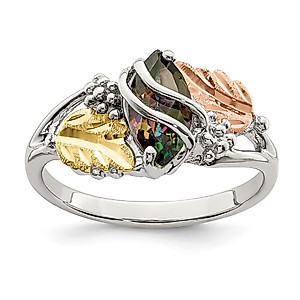 Marquise Mystic Fire Topaz Double Wrap Ring, Sterling Silver, 12k Green and Rose Black Hills Gold Size 7