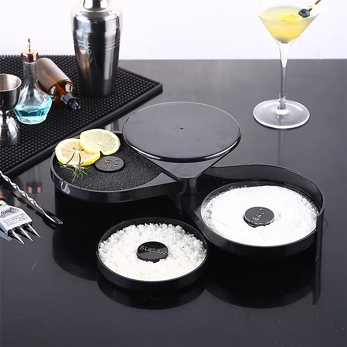 Achicklead 3 Tier Bar Glass Rimmer, Cocktails Rimmers,Margarita Cocktail Salt and Sugar, Cocktail Margarita Glass Rimmer for Bartender Tool