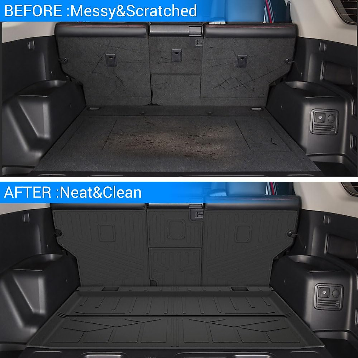 TIMUCI Cargo Mat for 2010-2024 Toyota 4Runner W/O 3rd Seat W/O Sliding Tray, Trunk Mat & Back Seat Cover Protector Set, All Weather TPE Cargo Liner 4 Runner Accessories (Backrest Mats+Cargo Liner)