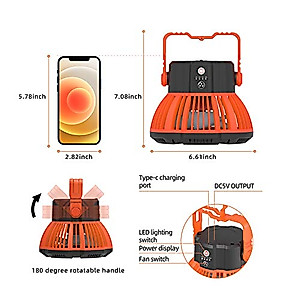 qyuhe Rechargeable Camping Fan Portable Desk Fan with Light, 25 Hours Office Personal Fan with Remote Control, 7800 mAh Power Bank, USB Mini Fan for Tents Bedroom Office Table Car Outdoor