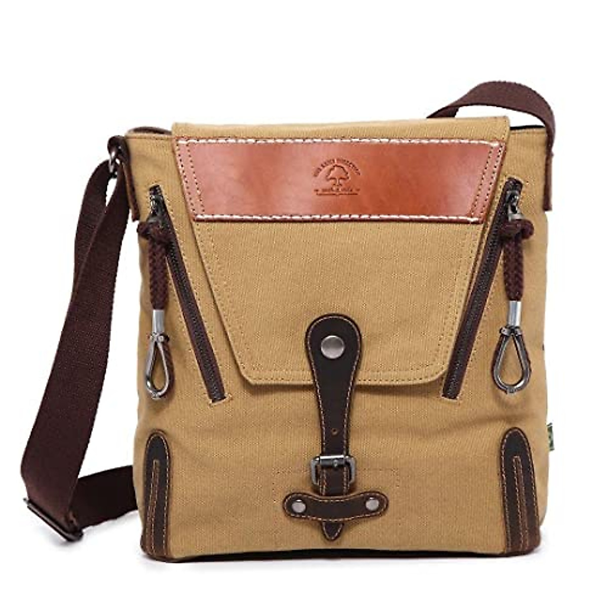TSD Brand Hidden Woods Canvas Crossbody Bag w/Flap (Brown)