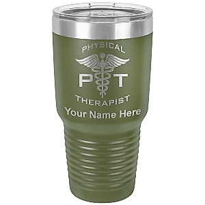 LaserGram 30oz Vacuum Insulated Tumbler Mug, PT Physical Therapist, Personalized Engraving Included (Camo Green)