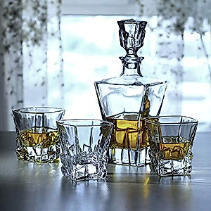 LUXU Premium Whiskey Decanter with Glass Stopper,29 oz Bourbon Decanter for Wine | Vodka | Brandy,Iceberg Container Bottle Dispenser with Lid - Alcohol Glass Liquor Decanter Gift for men