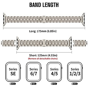Aicumuza Slim Metal Watch Bands Compatible With Apple Watch 41mm 40mm 38mm, Starlight Thin Stainless Steel Chain Link for Women iWatch Series 8, Series 7/SE/Ultra/6/5/4/3/2/1 (38/40/41mm, Starlight)