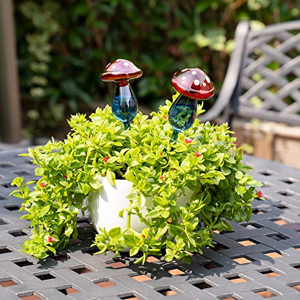 NiHome Mushroom Aqua Spike Self-Watering Bulb 2-Pack 10" Long Gradient Red Blue Hand-Blown Glass Globe Pot Plant Waterer for Home Indoor Outdoor Garden Patio Hanging Flower Automatic Irrigation System