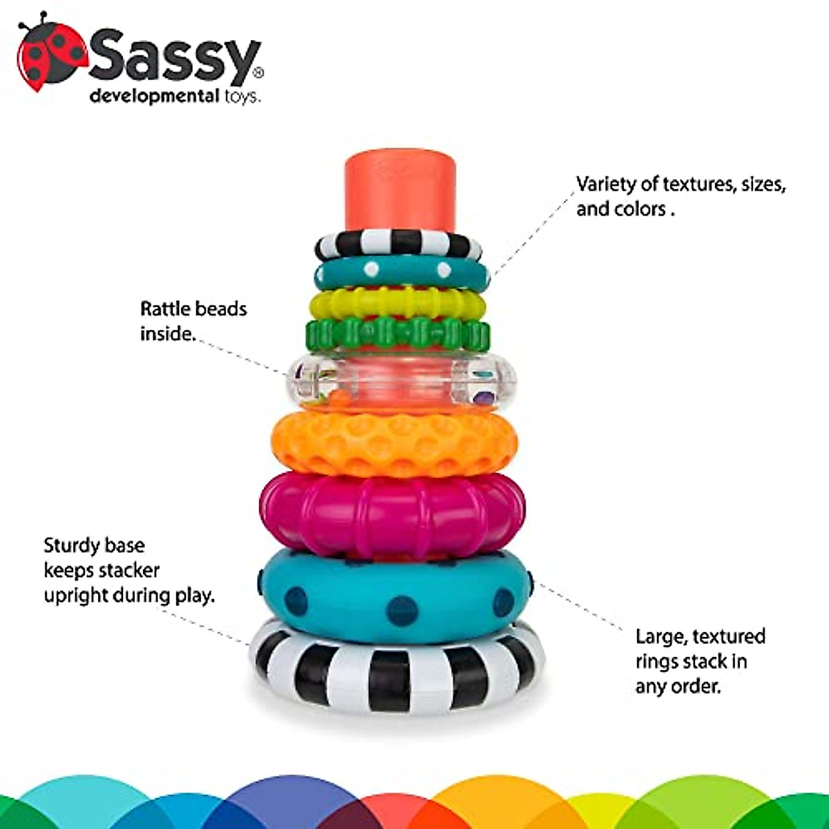 Fodoss Baby Playpen, Playpen for Babies and Toddlers, 47x47inch Small Baby Play Pen, Play Yard for Baby, Extra Large Baby Playard & Sassy Stacks of Circles Stacking Ring STEM Learning Toy