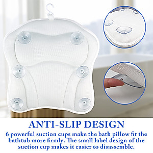 CAYCOIN Bath Pillow for Tub Comfort Bathtub Pillow, Ergonomic Bath Pillows for Tub Neck and Back Support with 6 Suction Cups, Ultra-Soft 4D Air Mesh Design SPA Tub Bath Pillow