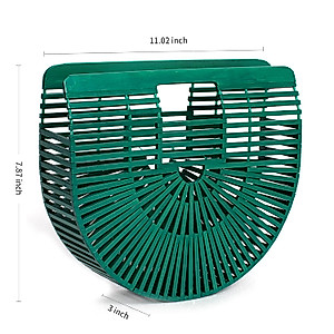 RULER TRUTH Women's Bamboo Handbag Small Straw Purses and Handbags Handmade Woven Tote Bag for Summer Beach Light Blue