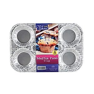 Eco-Friendly 6-Cavity Aluminum Foil Muffin Tin - 9.88" x 6.66" x 1.375" (Pack of 48) - Reusable Silver Baking Pan for Perfect Muffins & Cupcakes