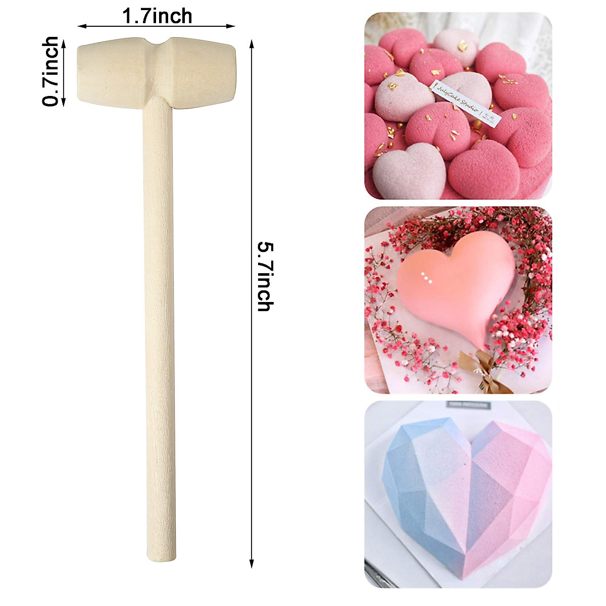 50 Pcs Mini Wooden Hammers for Chocolate, Small Wood Toy Mallets for Kids