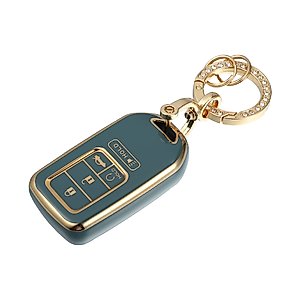 X AUTOHAUX 5 Button TPU Smart Keyless Entry Remote Control Key Fob Case for Honda Accord Civic CR-V Insight Passport Pilot with Chain Blue