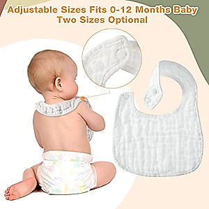 30 Pack White Muslin Baby Bib for Boy Girl Adjustable Muslin Baby Drool Bibs Soft Snap Muslin Bibs for Newborn Infant Drooling Eating Feeding
