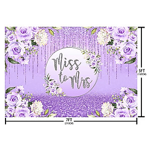 AIBIIN 7x5ft Miss to Mrs Backdrop for Bridal Shower Party Decorations Purple Glitter Floral Wedding Bride to Be Engagement Silver Shiny Bokeh Banner Photography Background Cake Table Photo Shoot Props