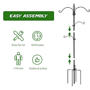 Bird Feeding Station Feeder Pole - Multi Hook 63 inches Stand for Watching Attracting Wild Bird Outdoor Hanging Pole by Highpro, 5-Prong Anchor Base