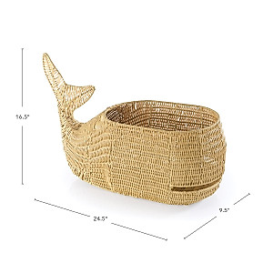 Kaplan Early Learning Whale Washable Wicker Floor Basket | Ocean-Inspired Woven Rattan Storage Bin | Home Decor Organizer