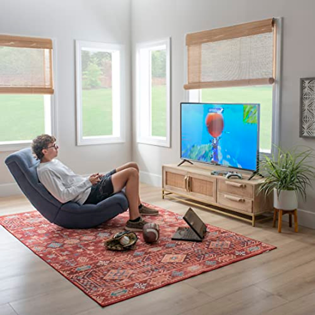 Linon Blue Sherpa Lars Gaming Rocking Chair, 8.25" Seat Height