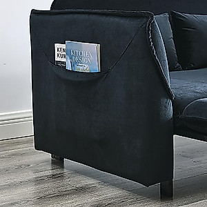 Velvet Upholstered Futon Loveseat Sofa Convertible to Sleeper Sofá Bed,Love Seat Chaise Lounge Couch Chair 2 Seaters with Detachable Arm Pockets&Pillows for Living Room Apartment Small Space