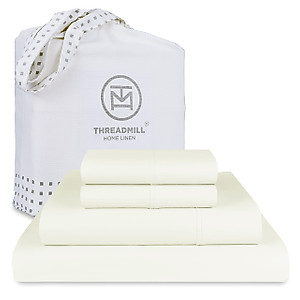 Threadmill Certified 100% American Supima Cotton Sheets, King-Sheets, 1000 Thread Count, 4 Piece Luxury Bed Sheets Set, Hotel Quality Sateen Weave, Ivory Sheets with Elasticized Deep Pocket
