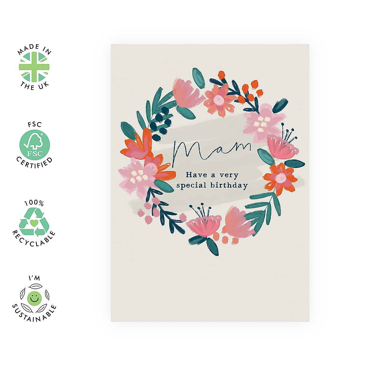 CENTRAL 23 Mam Birthday Card From Son Daughter - Have A Very Special Birthday - Floral Wreath - Sweet Flower Greeting Cards For Mom Mother Mama - Comes With Fun Stickers