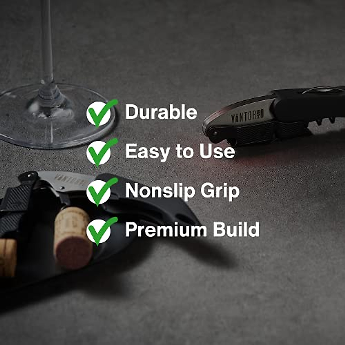 Vintorio Professional Waiters Corkscrew - Wine Key with Ergonomic Rubber Grip, Beer Bottle Opener and Foil Cutter (1 Pack)