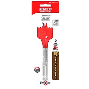 Diablo Spade Bit for Wood - Speed-TIP Design - 1-1/2" Diameter, 6" Length, 1/4" Hex Shank, 2-Pack - DSP2170-P2