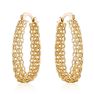 Gold Filigree Earrings for Women | Barzel 18K Gold Plated Link Mesh Braided Filigree Hoop Earrings (Gold)