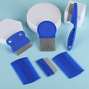 6 Pack Flea Lice Comb for Dogs Cats, Pet Tear Stain Remover Grooming Comb with Rounded Metal Teeth for Small, Medium & Large Pets, Blue