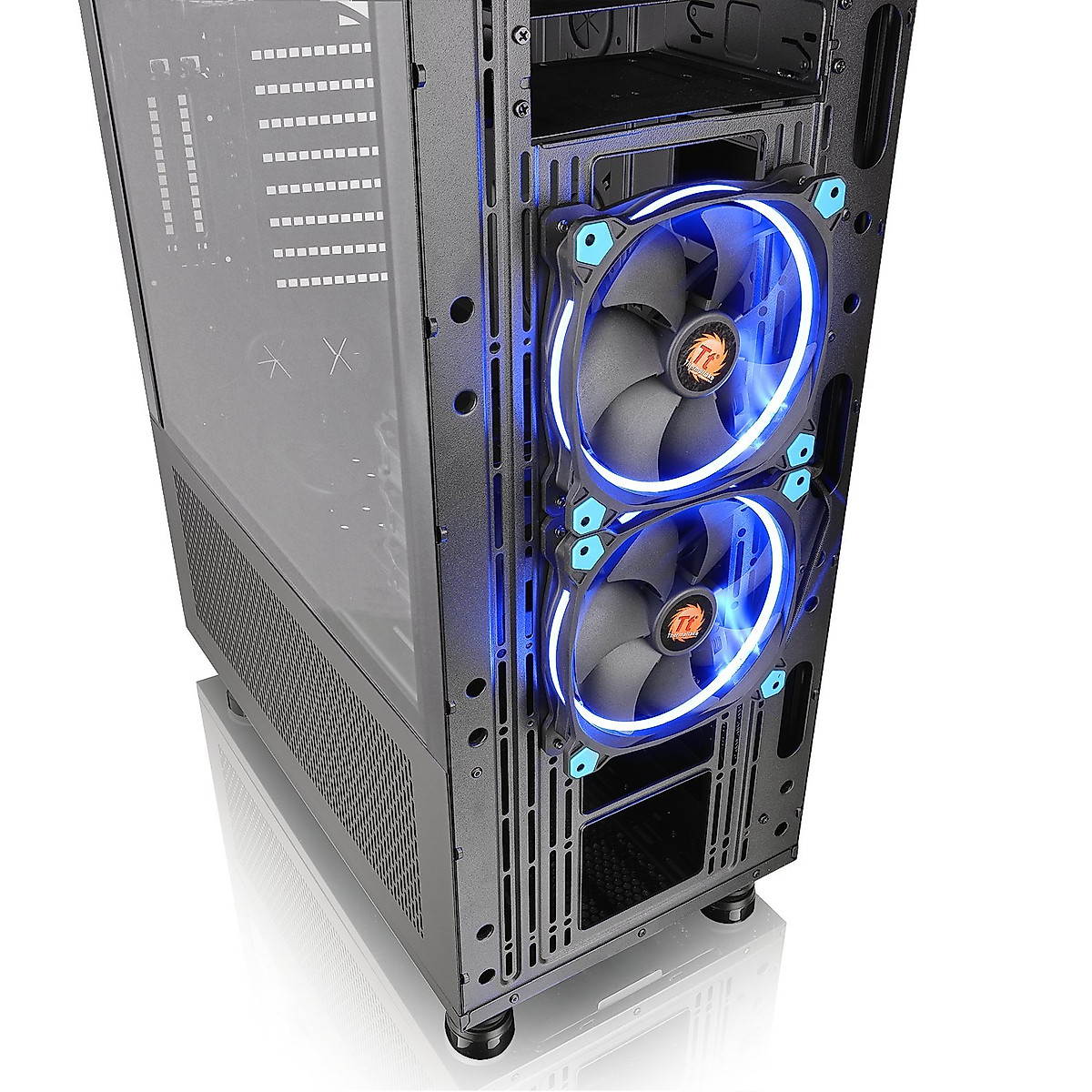 Thermaltake Core X71 Tempered Glass Edition SPCC ATX Full Tower Tt LCS Certified Gaming Computer Case with 2 140 Blue Front Fan + 1 140 Black Rear Fan Pre-Installed CA-1F8-00M1WN-02