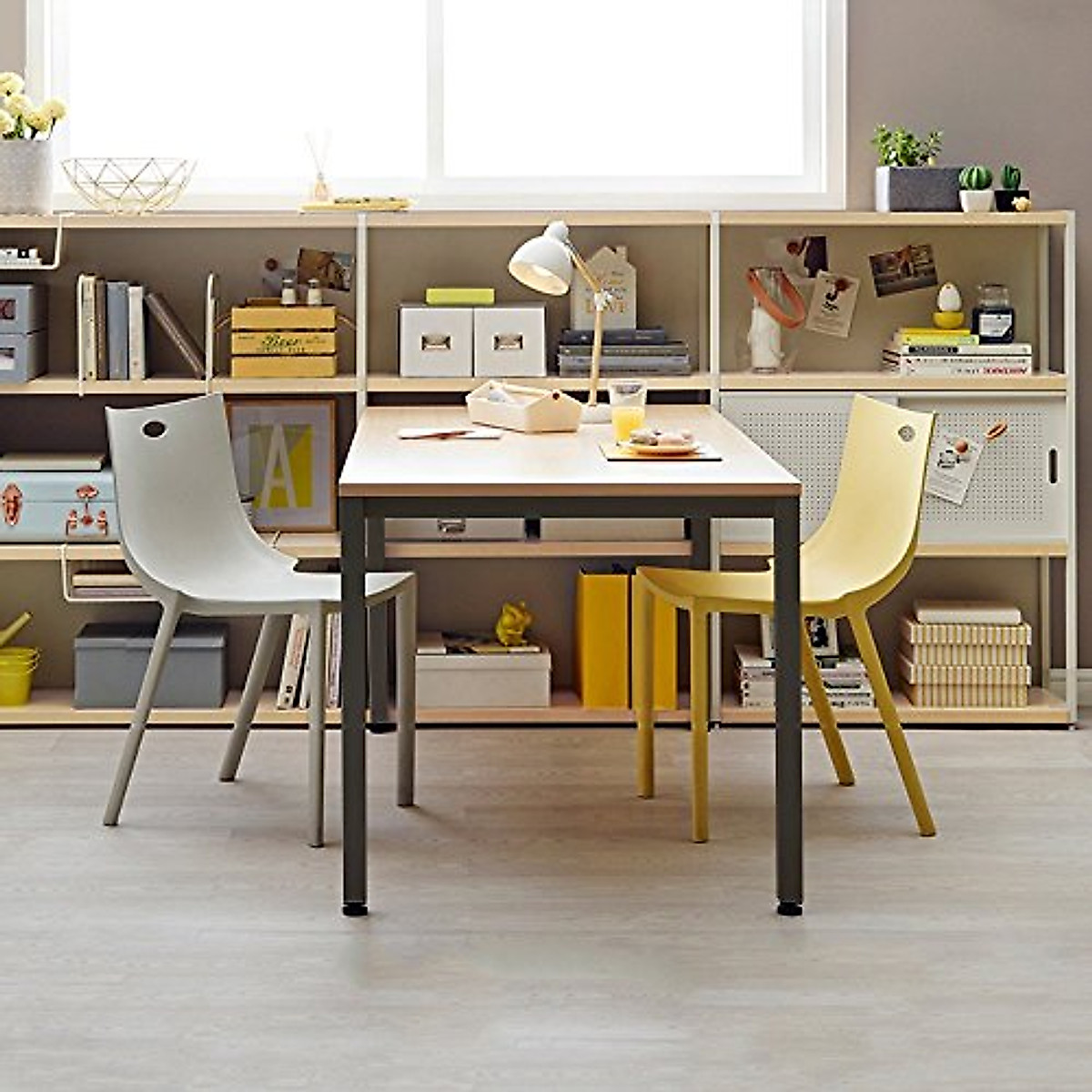 Need Small Square Dining Table- 31-1/2'' Sturdy and Heavy Duty Writing Desk for Small Spaces and Writing Table Desk, Teak Color Desktop & Black Frame AC3BB(8080) Breakroom Table