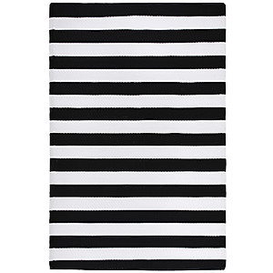 FH Home Outdoor Rug - Waterproof, Fade Resistant, Reversible - Premium Recycled Plastic - Striped - Porch, Deck, Balcony, Mudroom, Laundry Room, Patio - Brittany - Black & White Crease Free - 3 x 5 ft