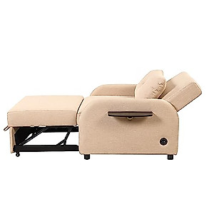 3 in 1 Convertible Loveseat Sofa with Pull-Out Sleeper&Adjsutable Backrest,Multi-Functional Folding Recliner Accent Futon Sofá Chair,Upholstered Lounge Chaise Couch Armchair for Living Room