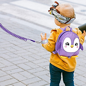 Accmor Toddler Harness Backpack Leash, Cute Penguin Kid Backpacks with Anti Lost Wrist Link, Mini Child Backpack Harness Leashes Walking Wristband Rope Travel Bag Harness Rein for Baby Girls (Purple)