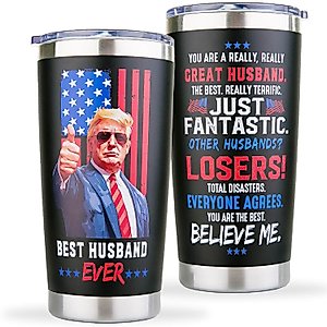 Gifts for Husbands, Wedding Anniversary, Best Husband Gifts Ever, Cool Birthday Ideas for Husbands, Gift for Him Valentines Day, Top Christmas Gifts for Husband from Wife - 20oz Trump Husband Tumbler