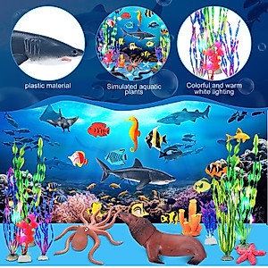 MiniInflat 39 Pcs Ocean Diorama Kit Sea Creature Toys Bulk Ocean Sea Animal Figure Toys Realistic Ocean Animal Figurines Toy Including Shark, Whale, Corals, Seagrass and More