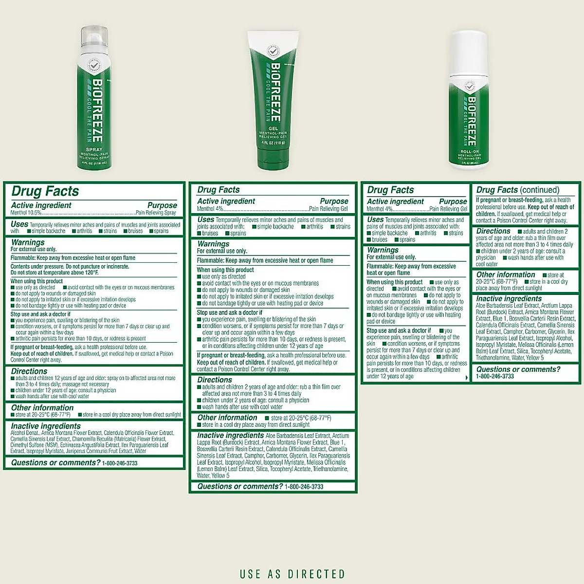 Biofreeze Pain Relief Roll-On, Gel & Spray, Knee & Lower Back Pain Relief, Sore Muscle Relief, Neck Pain Relief, FSA Eligible, Assortment Pack (Menthol 3 FL OZ Roll-On, 4 FL OZ Gel, 4 FL OZ Spray)