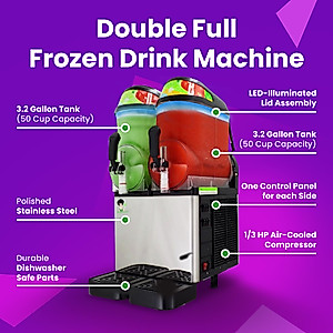 Margarita Girl Double-Bowl Full Size Frozen Slushy Drink Machine - Versatile High-Capacity Model Features Two 3.2-Gallon Bowls - Makes 100 Cups of Resort-Style Margaritas, Daiquiris, Piña Coladas, Etc