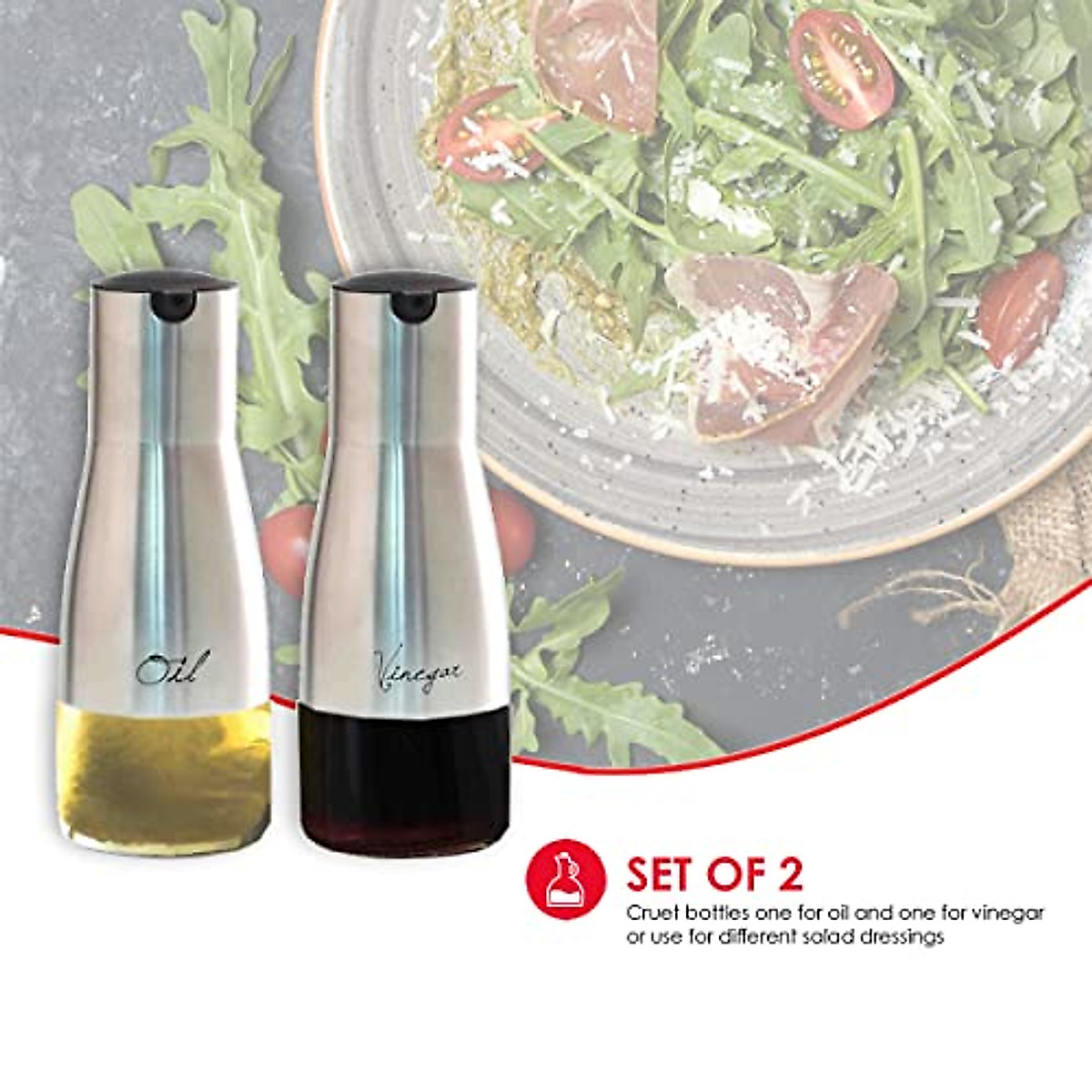 Home Basics 8.5 oz See-Through Glass Base, Silver Oil and Vinegar Jar Set