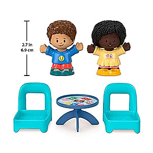 F-Price Fisher-Price Little People Card Game Figure Set - HHR45 ~ Includes 2 Little People Figures, 2 Chairs and a Table with Card Game and Cupcake Graphics, Blue, Yellow, Red