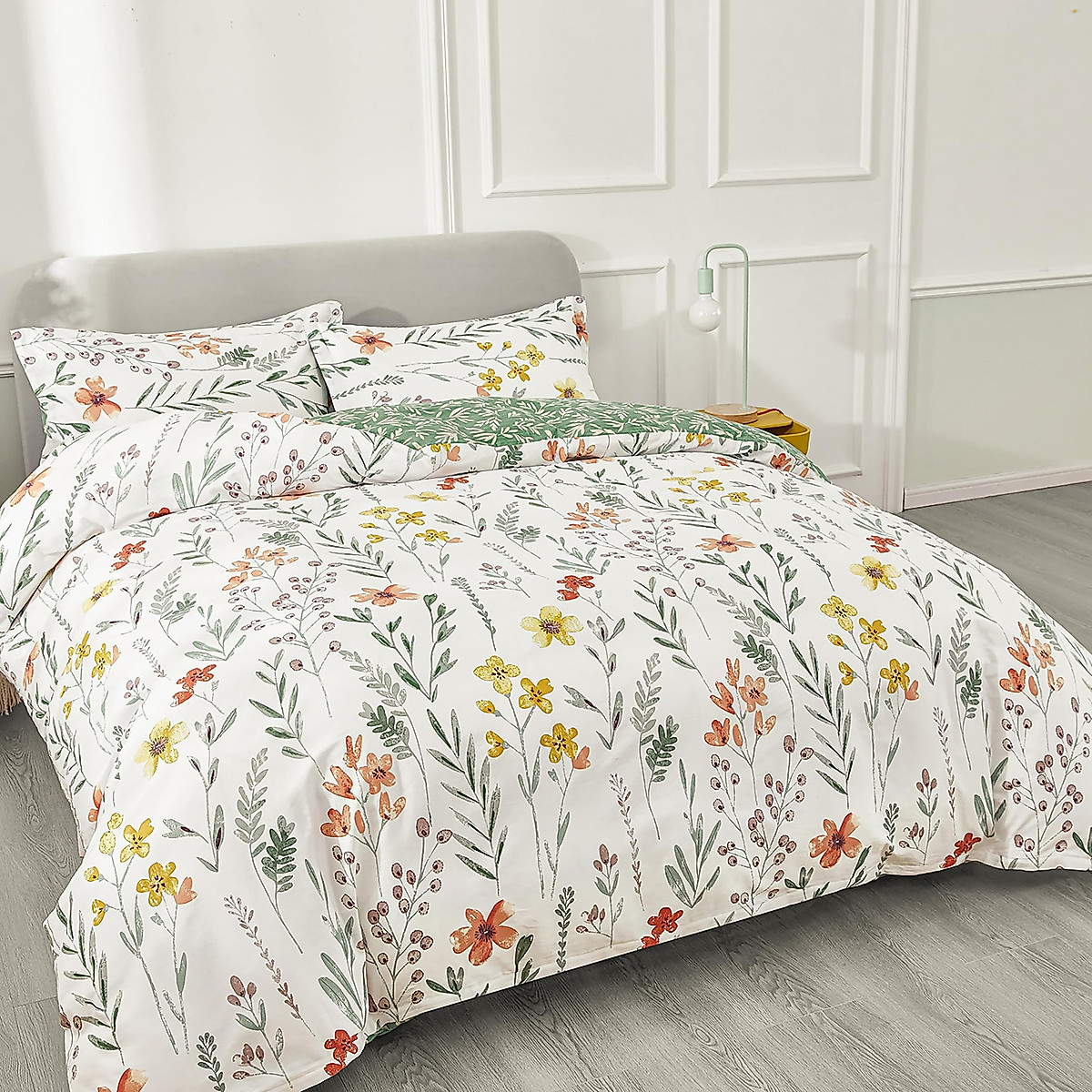 OAITE Duvet Cover Set,100% Cotton Comforter Cover with Floral Pattern Duvet Cover Set,Soft Bedding Set Includes with 3 Piece (2 Pillow Shams,1 Duvet Cover)