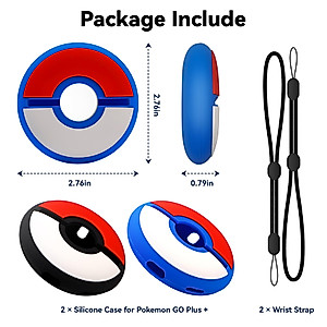 Protective Case for Pokémon GO Plus + 2023, AOYYUBK 2 Pack Waterproof Soft Silicone Case with Wrist Strap,Shockproof Anti-Scratch Case Cover for Pokémon GO Plus +
