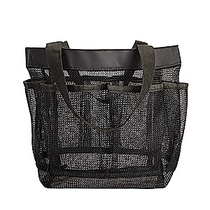 HAOGUAGUA Mesh Shower Caddy Tote Bag 8 Pockets, Hanging Portable Toiletry Bag for Men and Women, College Dorm Essentials Quick Dry Bath Organizer for College Dorms, Gym, Camp (Black)
