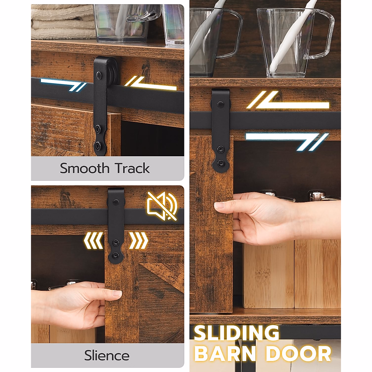 HOOBRO Over The Toilet Storage Cabinet, Bathroom Organizer Stand with Toilet Paper Holder, Space-Saving Toilet Storage Rack, Sliding Barn Door, Rustic Brown and Black BF82TS01