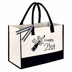 Wemeier 21st Birthday Gifts for Her, Canvas Tote Bag with Zipper Suitable for 21 Years Old Birthday Gifts, 21st Birthday Decorations for Her,Women, Daughter,Girl, Sister and Friend