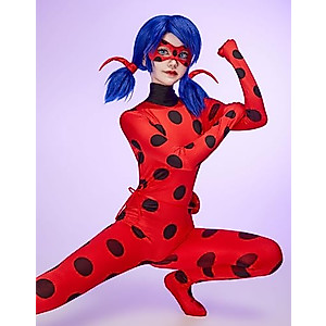 Miraculous Women's Classic Ladybug Screen Printing Jumpsuit with Eye Mask and Yoyo Bag Cosplay Costume (Large)