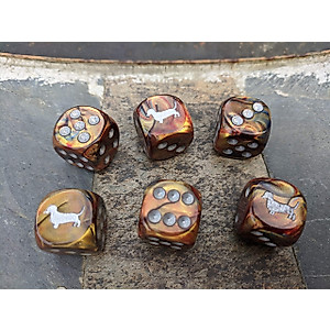Petmywiener.com Exclusive Dachshund Playing Dice, Etched Dachshund Design (6 dice)
