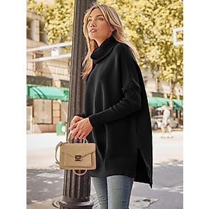LILLUSORY Sweaters for Women Turtleneck Oversized Cashmere 2024 Pullover Long Mock Batwing Tunic Trendy Clearance Clothes Black