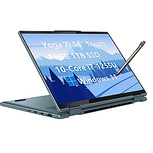 Lenovo Yoga 7i 14" QHD+ 2-in-1 Touchscreen (Intel 12th Gen i7-1255U, 16GB RAM, 1TB PCIe SSD) 2.2K IPS Business Laptop, 2 x Thunderbolt 4, Backlit, Fingerprint, Win 11 Home (Renewed)