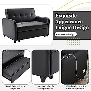 ERYE Black Pu Leather Tufted USB Ports, Twin