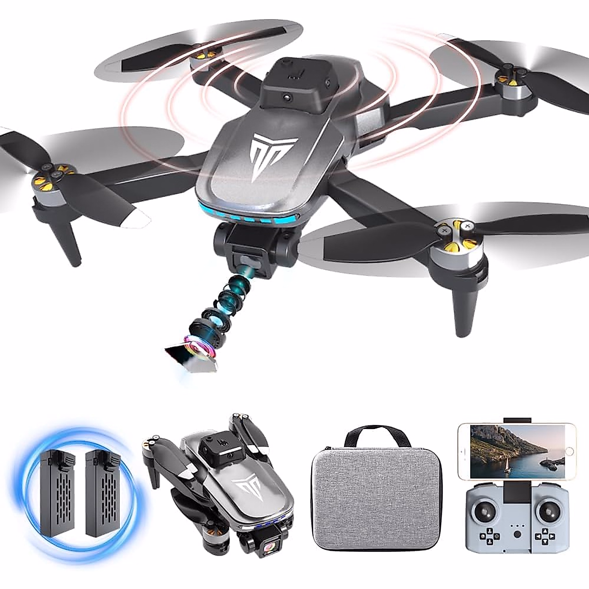Drone, Drones with camera for adults 4k, Drones for kids 8-12, Brushless Motor, FPV Foldable Drone, Carrying Case, 40 mins Battery Life, Christmas gifts, 360° Flip, APP Control